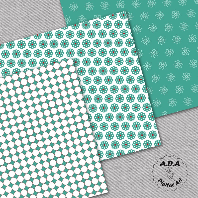 Vintage Turquoise Printable Digital Paper Pack, Turquoise, Red and ...