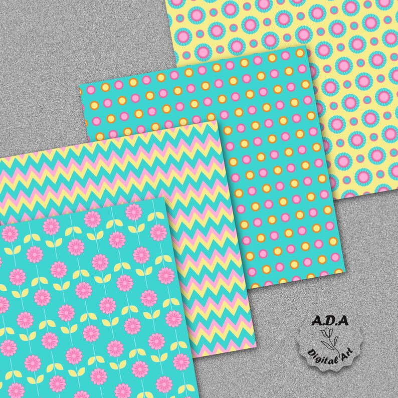 Pink and Light Blue Digital Paper Pack, Scrapbooking Paper, Pink and ...