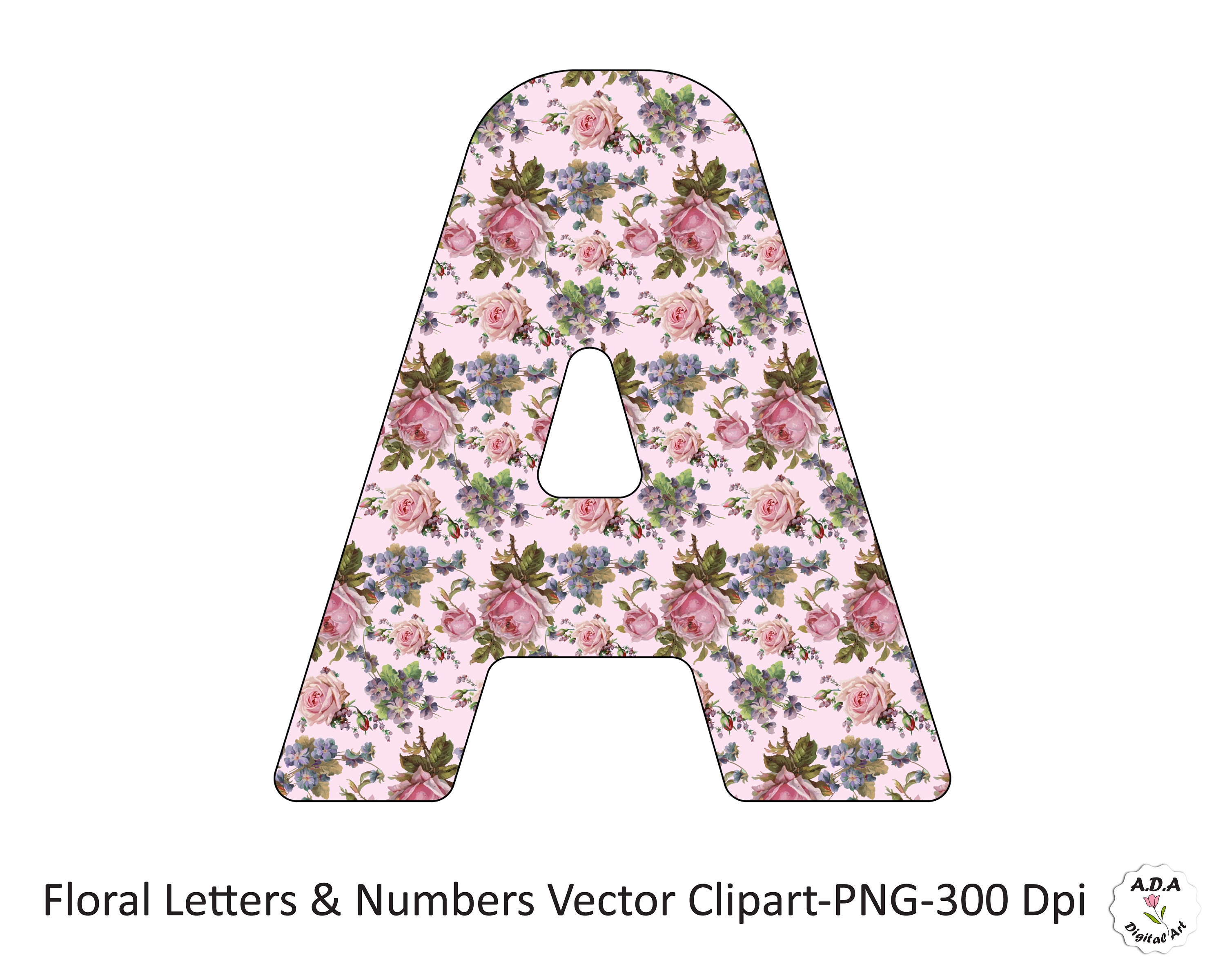 Floral Letters and Numbers Vector, Bloom Alphabet Clipart, Numbers Clip ...
