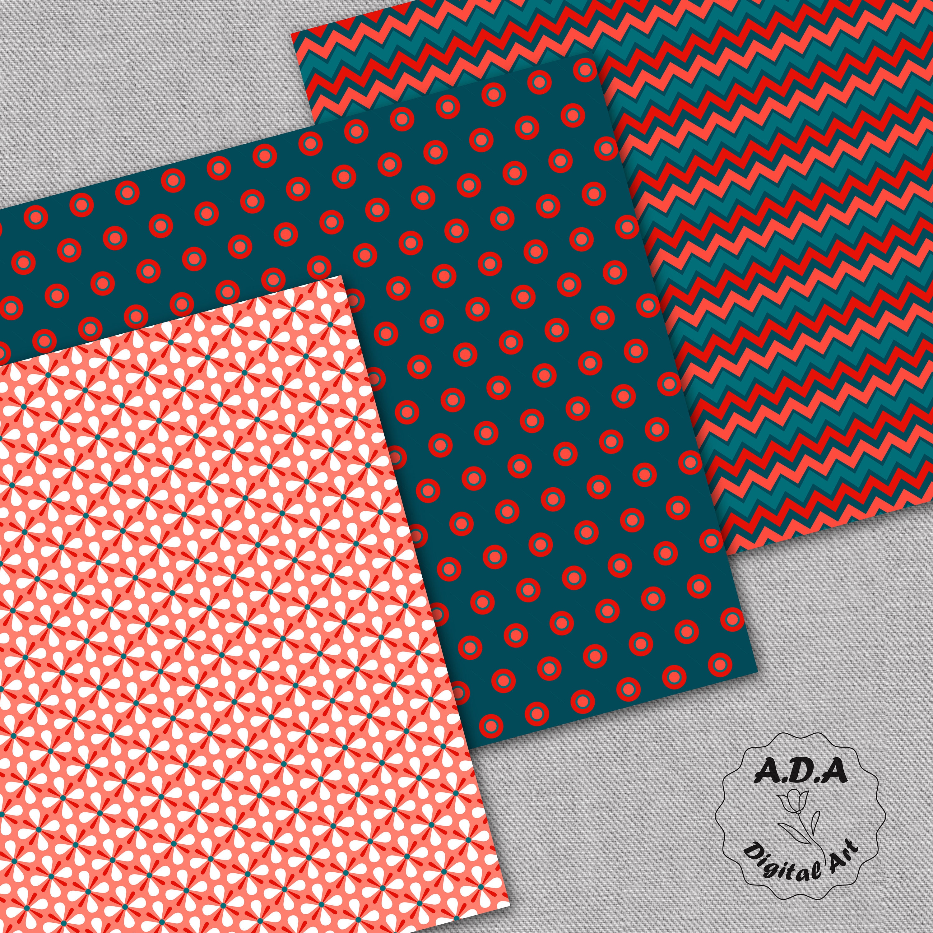 Red and Blue Digital Paper Pack, Scrapbooking Papers, Red and Blue ...