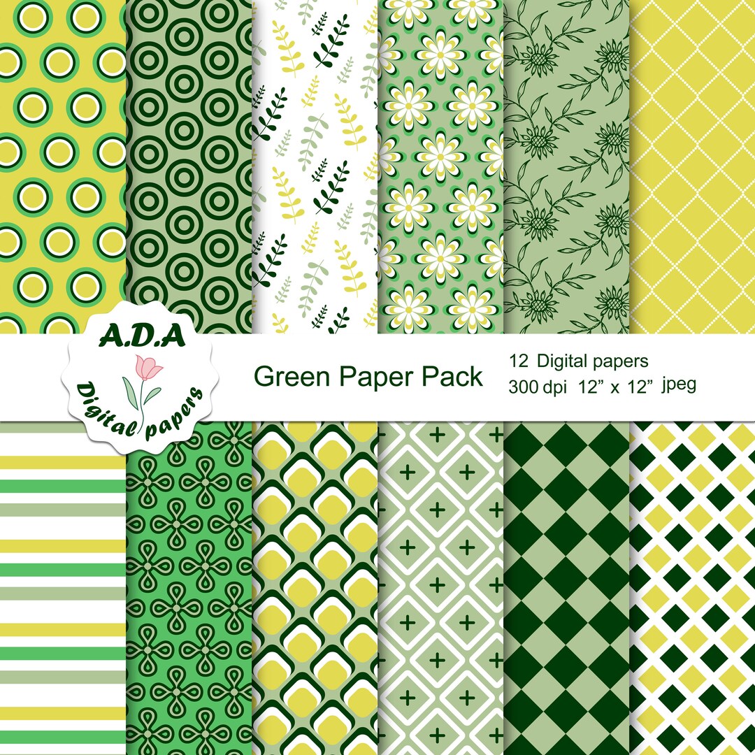 Green Paper Pack, Green and Yellow Scrapbook Papers, Green Background ...
