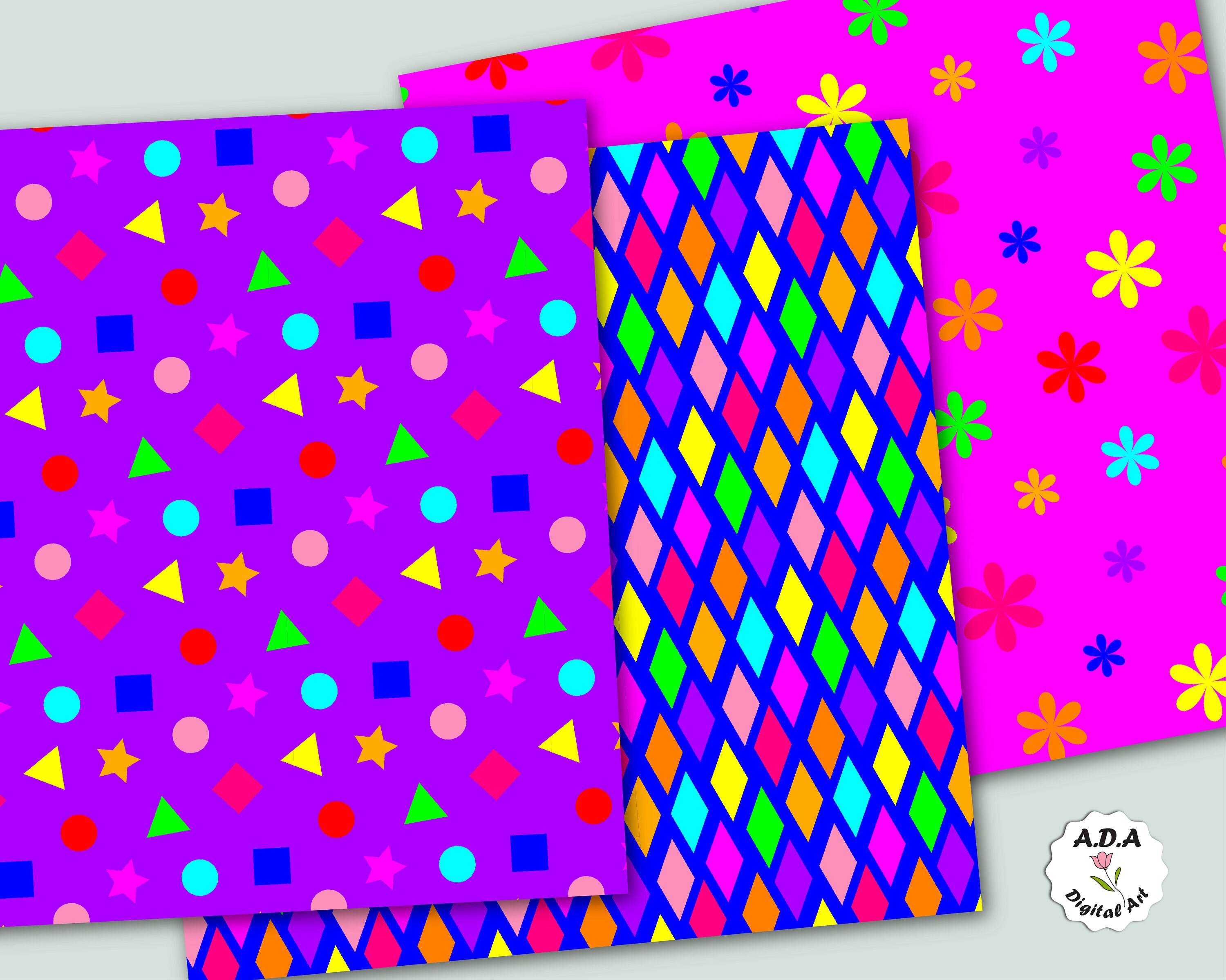 Colorful Rainbow Party Digital Paper Pack, Party Decoration, Rainbow ...