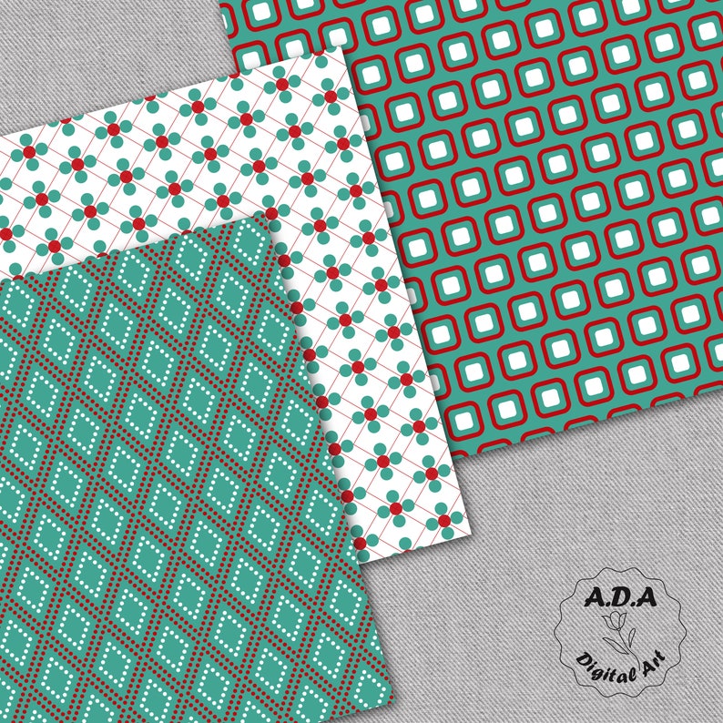 Vintage Turquoise Printable Digital Paper Pack, Turquoise, Red and ...