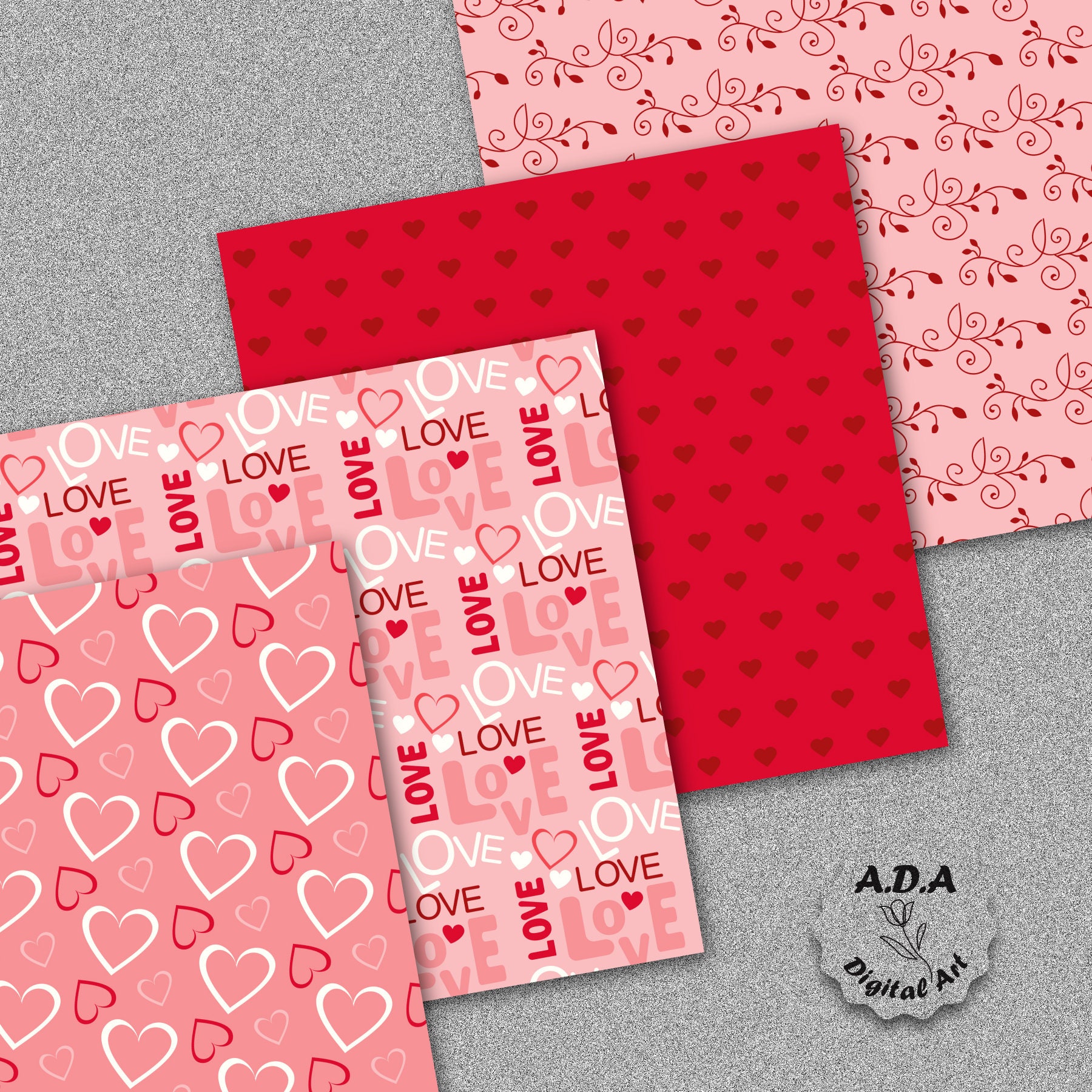 Valentine Digital Paper Pack, Valentine Red and Pink Background ...