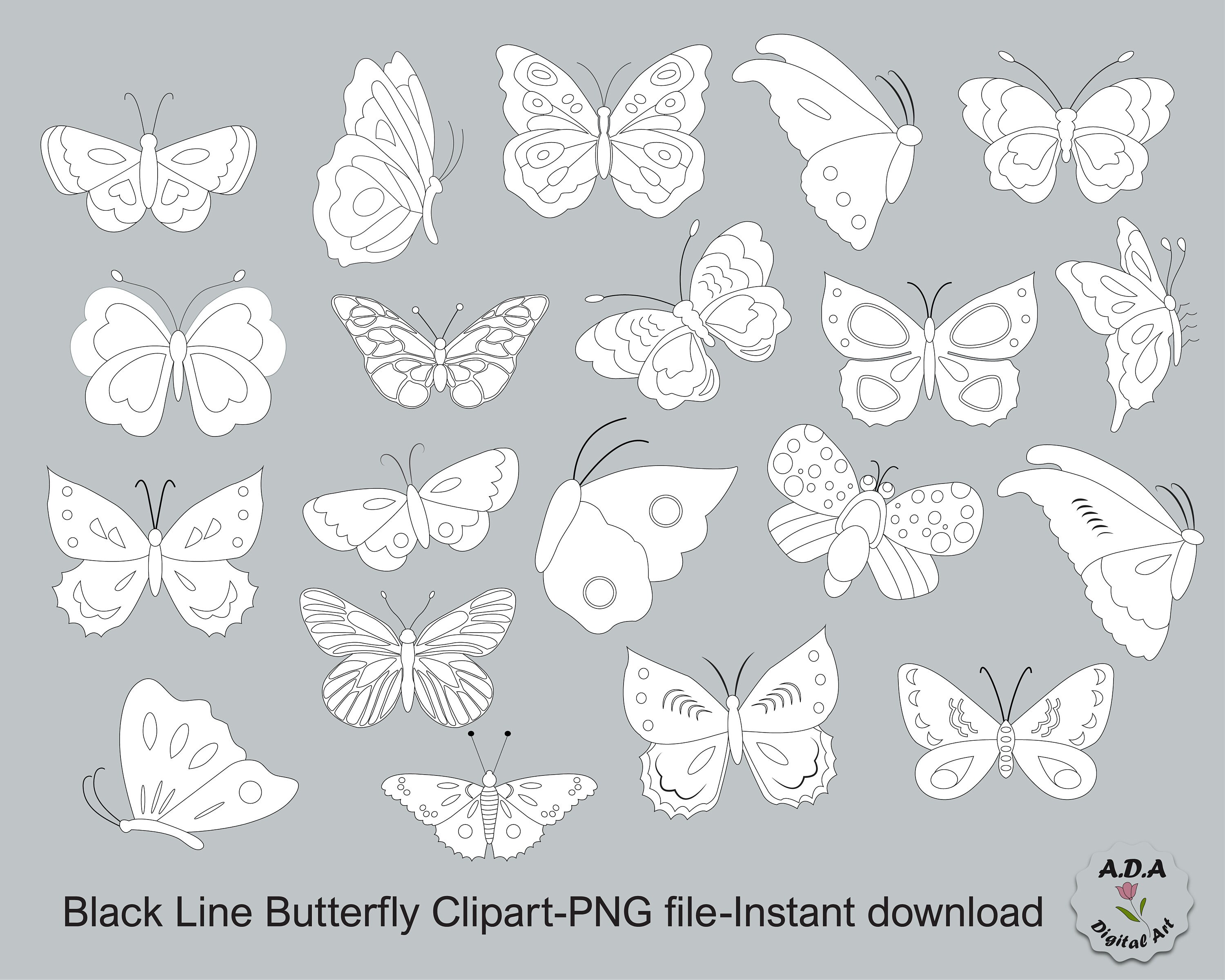 Black Line Butterfly Clipart, Butterfly Clip Art, Butterfly Clipart ...