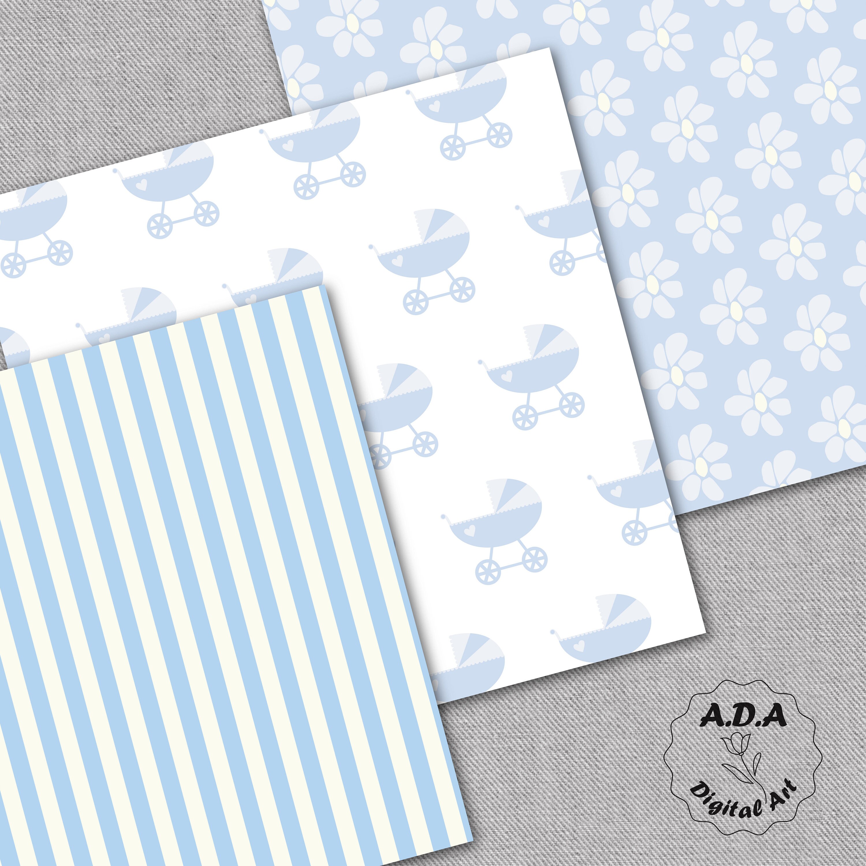 Baby Boy Blue Printable Digital Paper Pack, Baby Shower Patterns, 12x12 ...