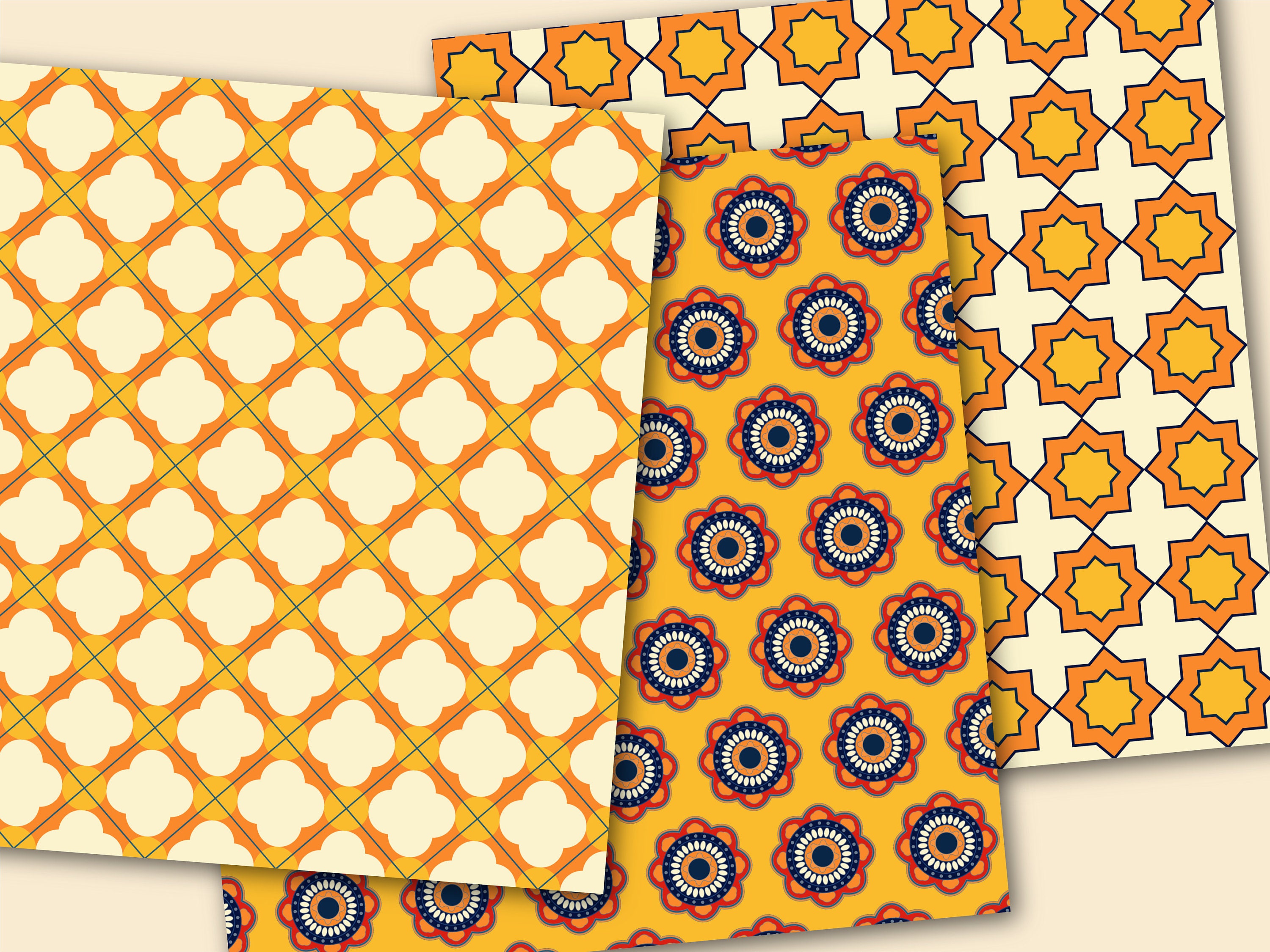 Gold and Blue Digital Paper, Gold Tiles Pattern, Yellow and Blue ...