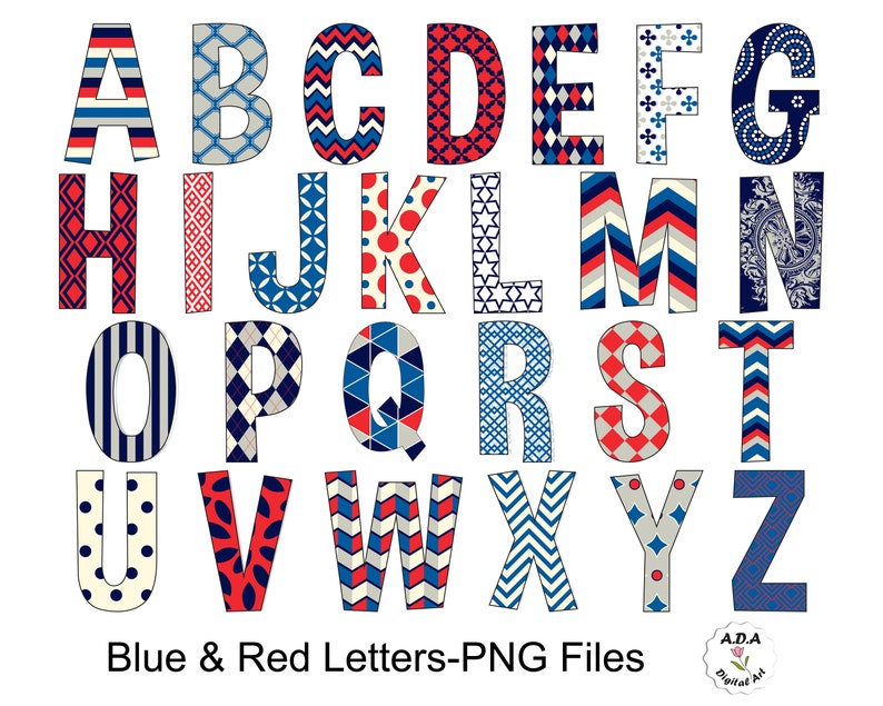 Alphabet Clipart Blue and Red Alphabet Letters Clip Art Blue | Etsy India