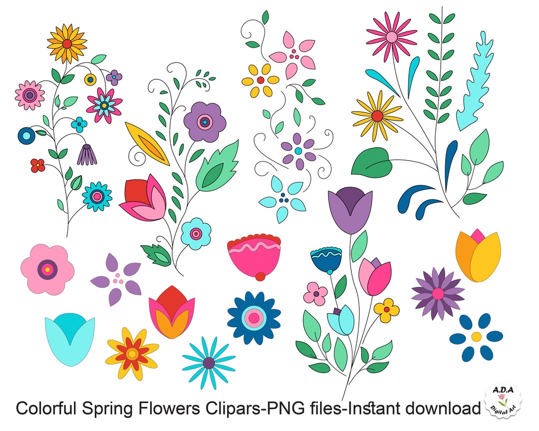 Spring Flower Clipart, Colorful Flowers Clip Art, Floral Clipart ...