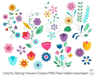Rainbow Flowers Clipart Set Flower Clip Art Floral Rainbow - Etsy UK