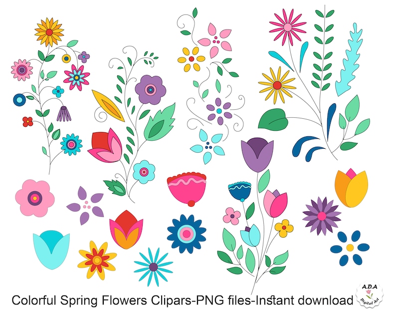 Spring Flower Clipart, Colorful Flowers Clip Art, Floral Clipart ...