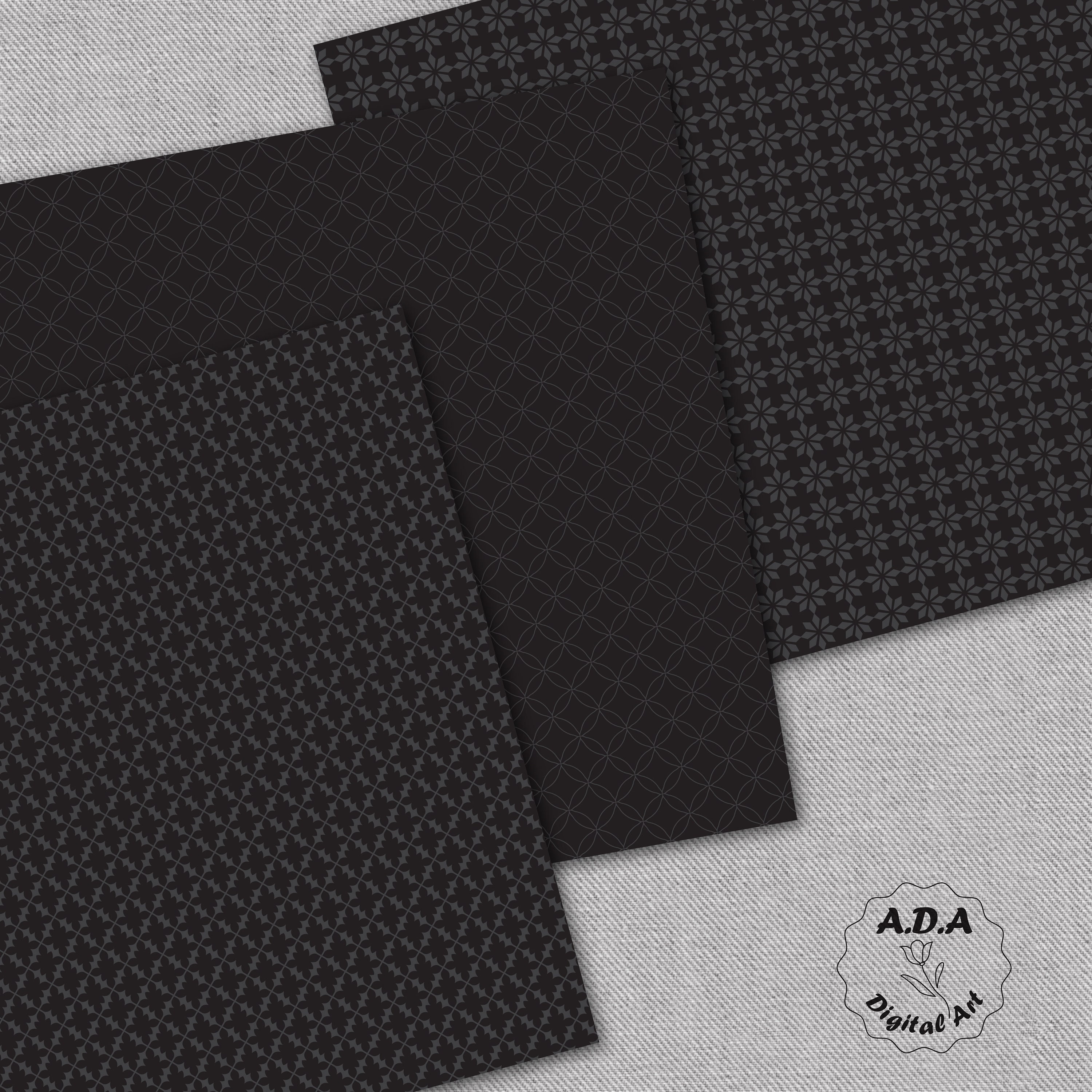 Black Digital Paper, Black Geometric Pattern, Black Scrapbook Paper ...