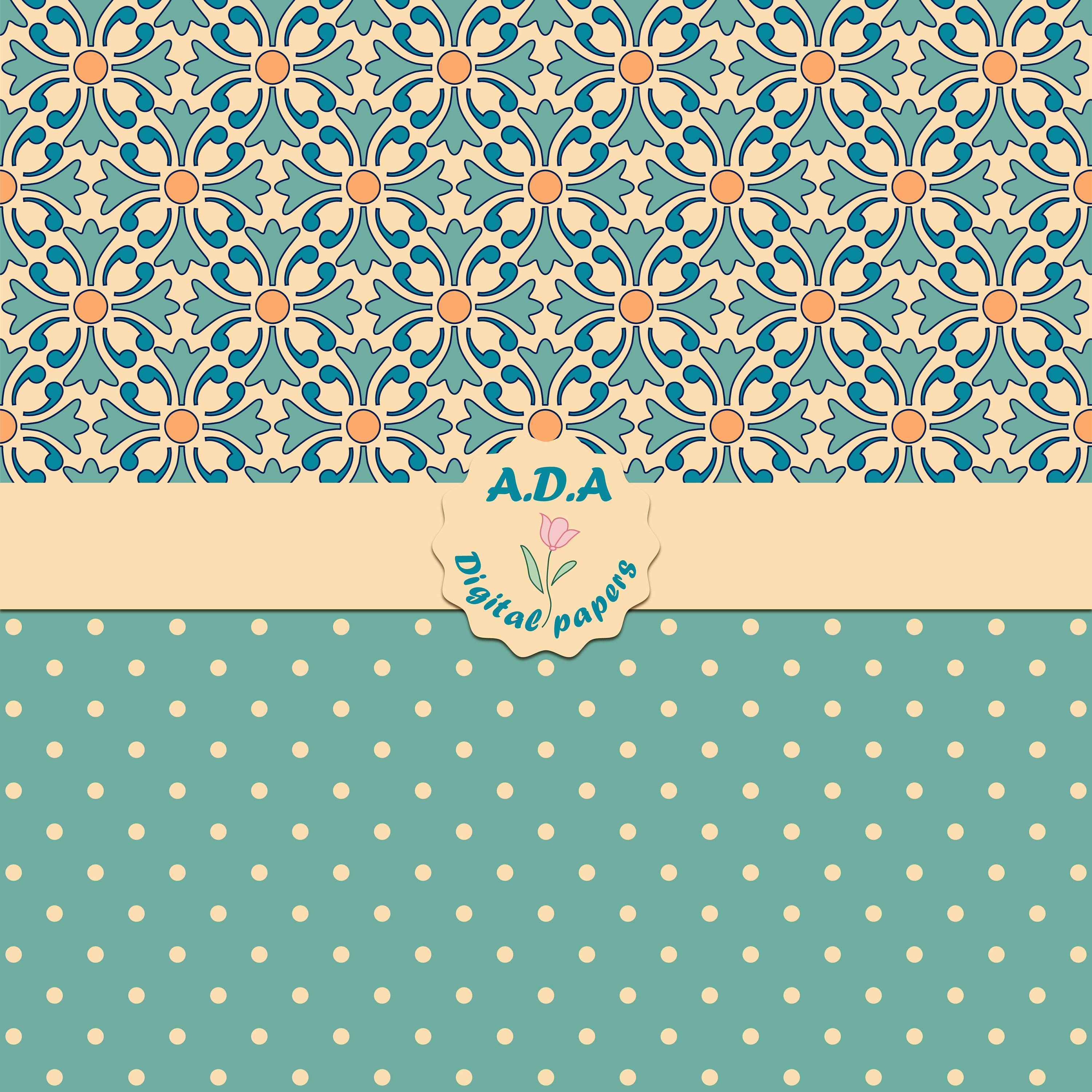 Orange and Blue Digital Paper Pack Orange and Blue Floral - Etsy