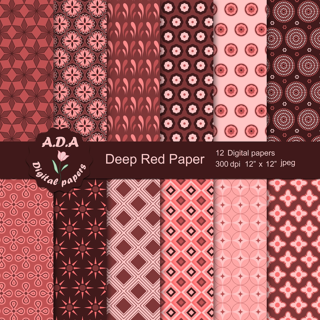 Floral Red and Pink Paper Pack, Red Scrapbook Paper, Bordeaux ...