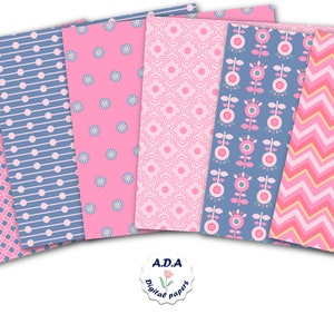 Pink and Blue Digital Paper Pack, Floral Scrapbooking Paper, Spring ...