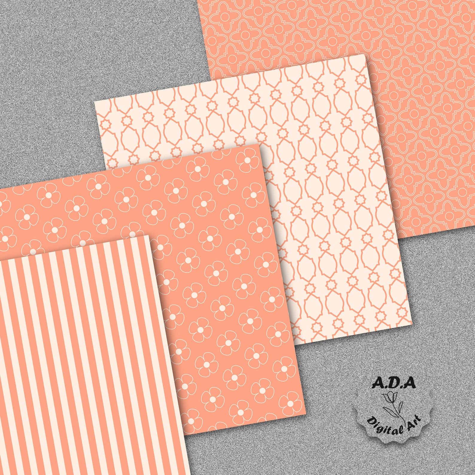 Peach and Cream Printable Digital Paper Pack, Peach and Cream Patterns ...