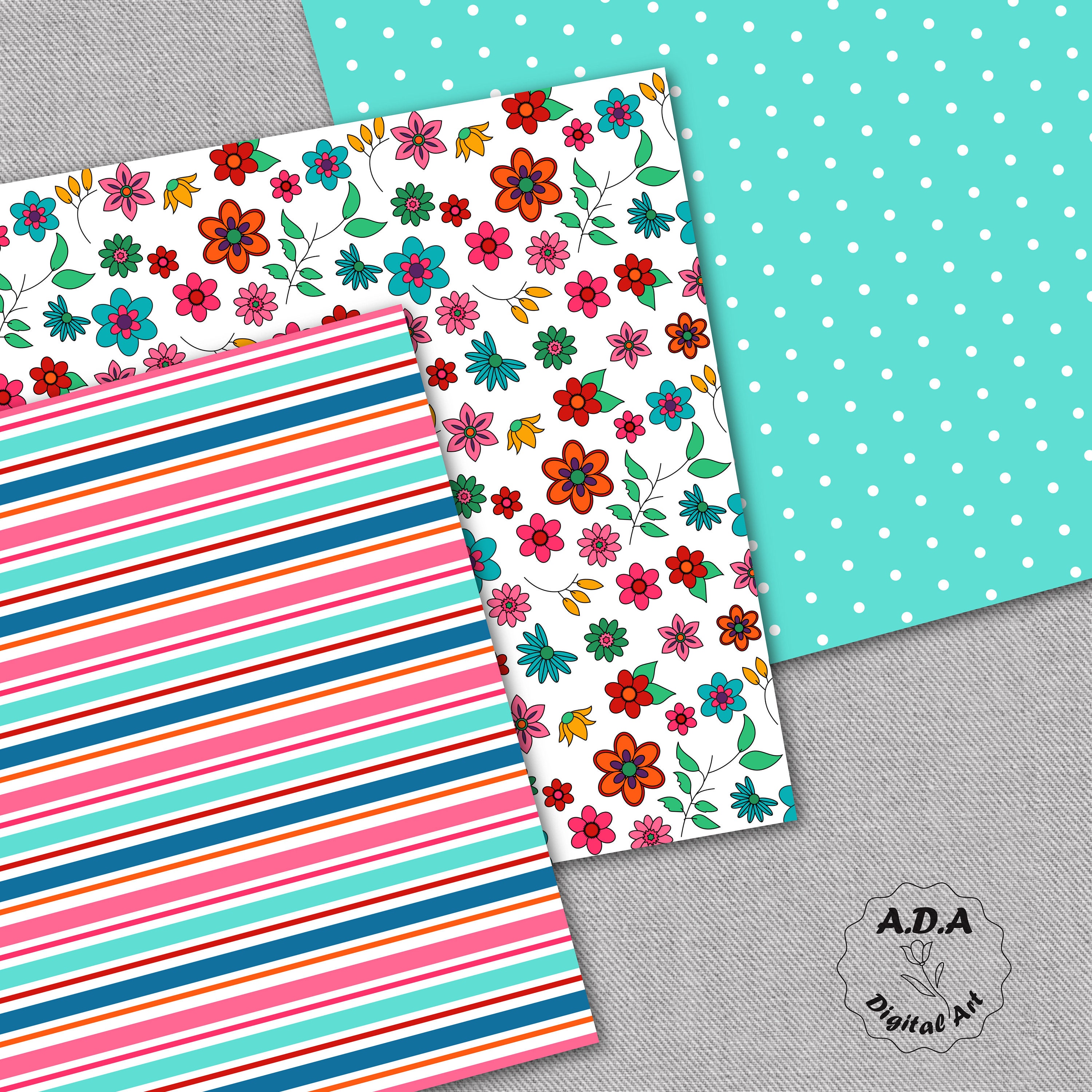 Colorful Spring Flowers Digital Paper Pack, Floral Scrapbooking Paper ...