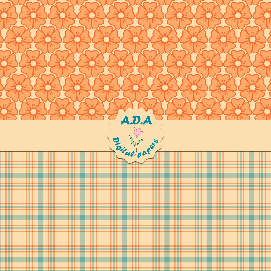 Orange and Blue Digital Paper Pack Orange and Blue Floral - Etsy