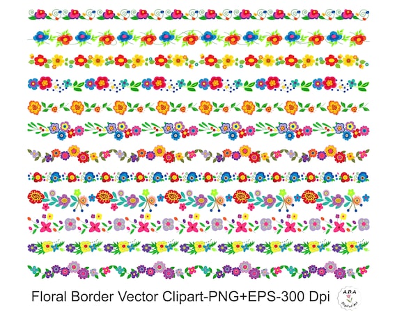 Floral border vector clipart Flower clip Art Flower border | Etsy