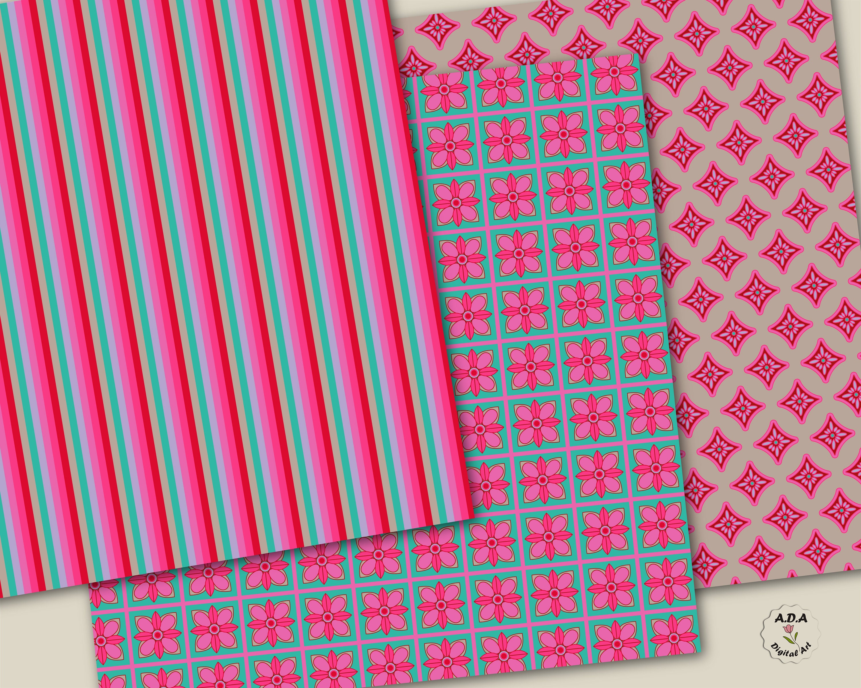 Red and Pink Digital Paper Pack, Strong Pink Scrapbook Paper, Red ...