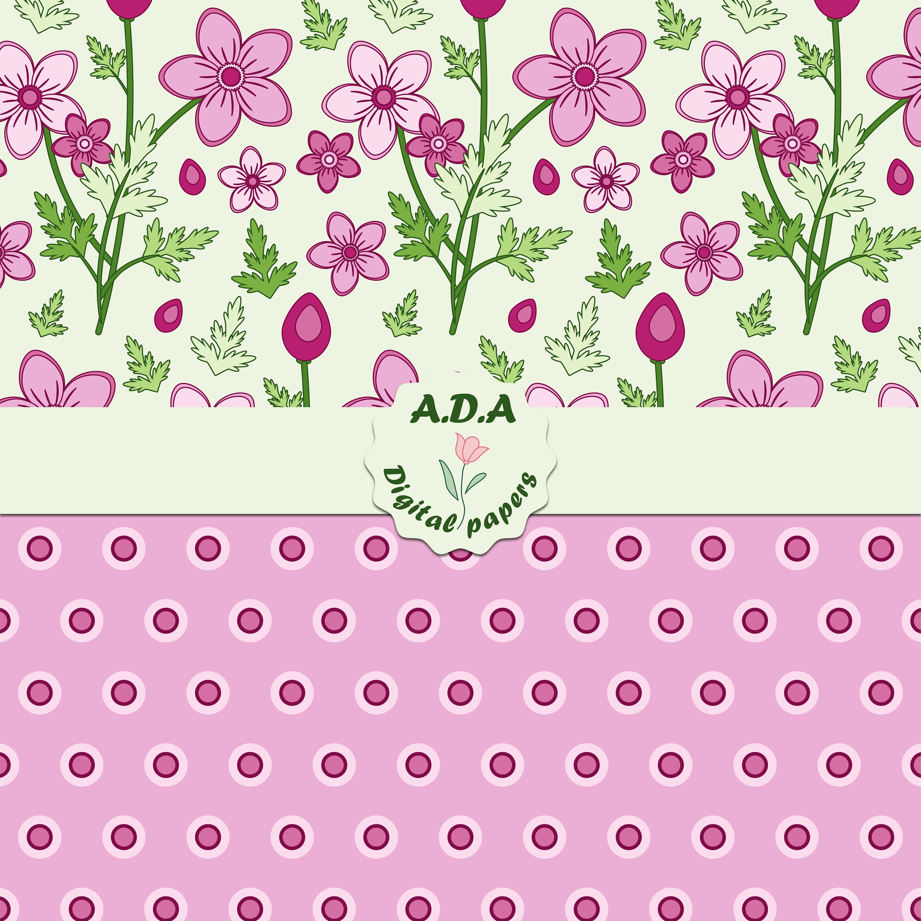 Pink and Green Digital Paper Pack, Pink and Green Scrapbooking Paper ...