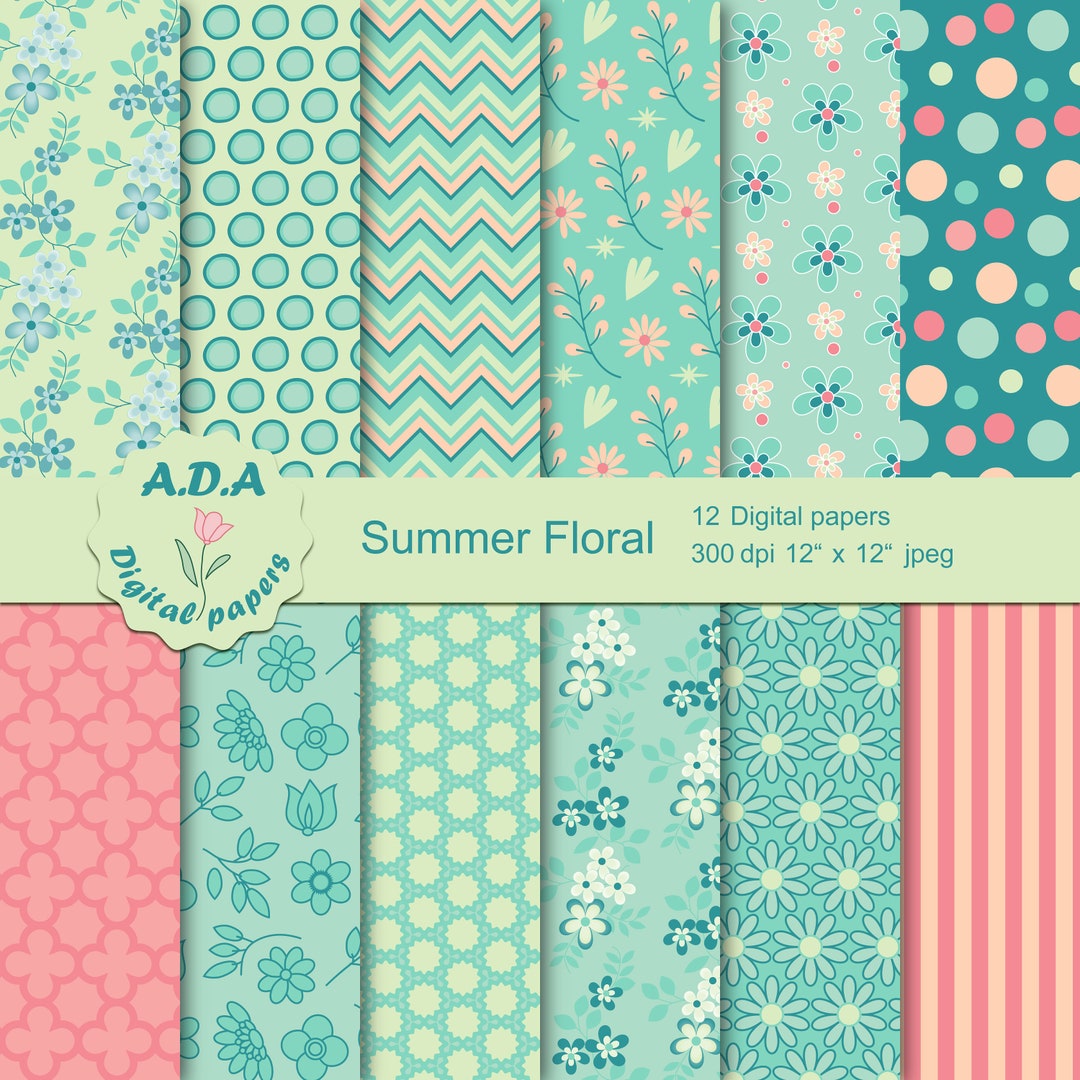 Floral Pattern Digital Paper Set, Floral Background, Scrapbook Floral ...