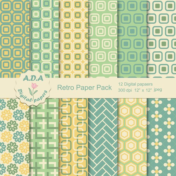 Retro Digital Papers - Etsy
