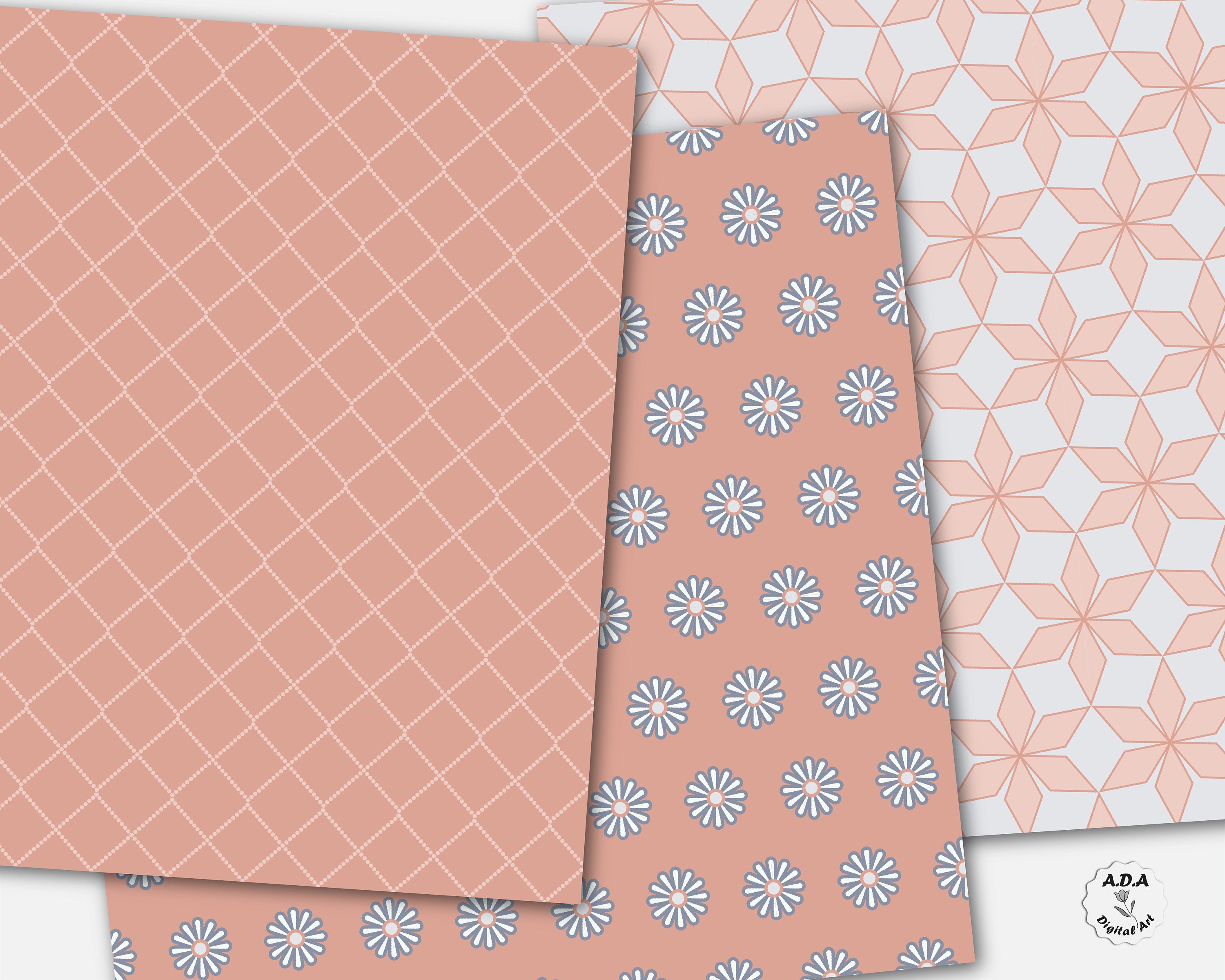Soft Colors Digital Paper Pack, Geometric Scrapbook Paper, Blue and ...