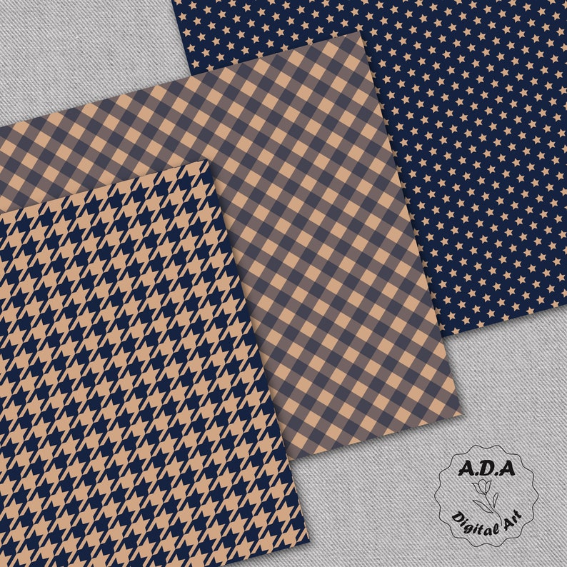 Blue and Beige Digital Paper Pack, Blue and Gold Scrapbooking Papers ...