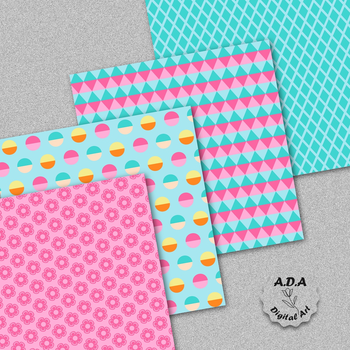 Pink and Light Blue Digital Paper Pack, Scrapbooking Paper, Pink and ...