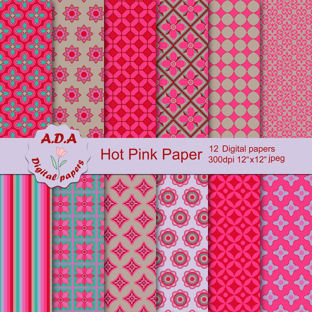 Red and Pink Digital Paper Pack, Strong Pink Scrapbook Paper, Red ...