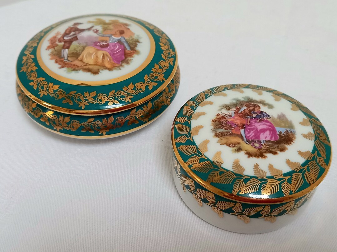 Teal Green Limoges Courting Couple Porcelain Trinket Boxes - Etsy
