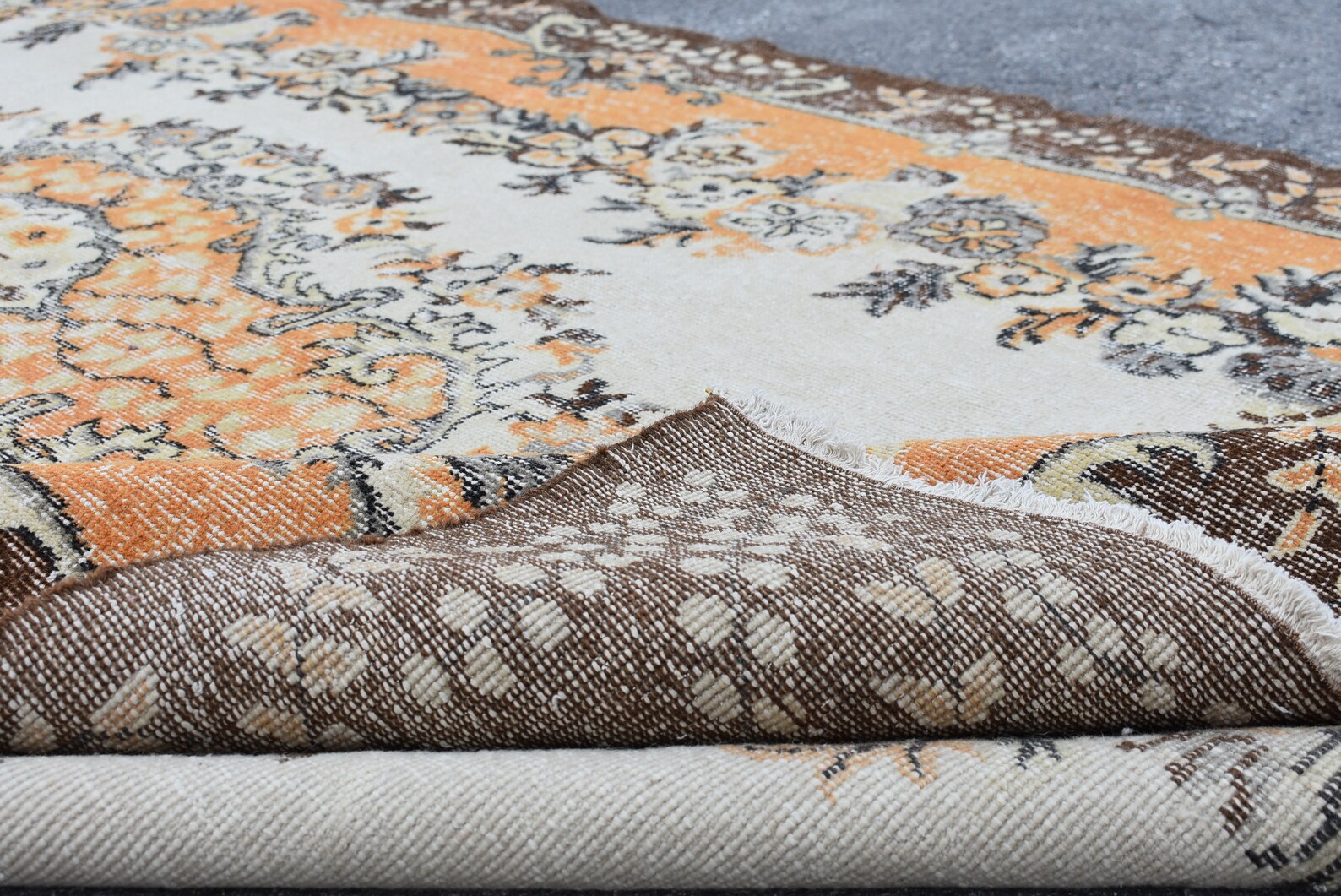 Beige and orange color boho rug bedroom decor rug aztec rug | Etsy