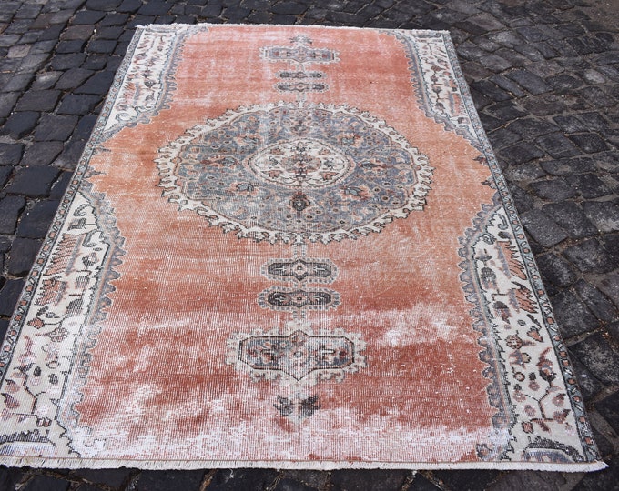 Orange Rug, Oushak Rug, Handmade Rug Rustic Decor 4.8 X 7.2 Ft Vintage ...