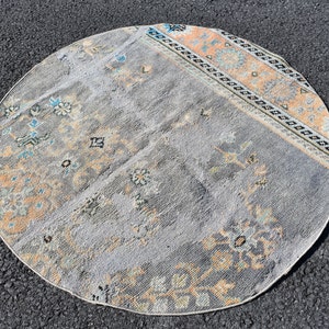 Circle Rug Turkish Rug Vintage Rug Rustic Rug Rustic Decor 3.9 X 3.9 Ft ...