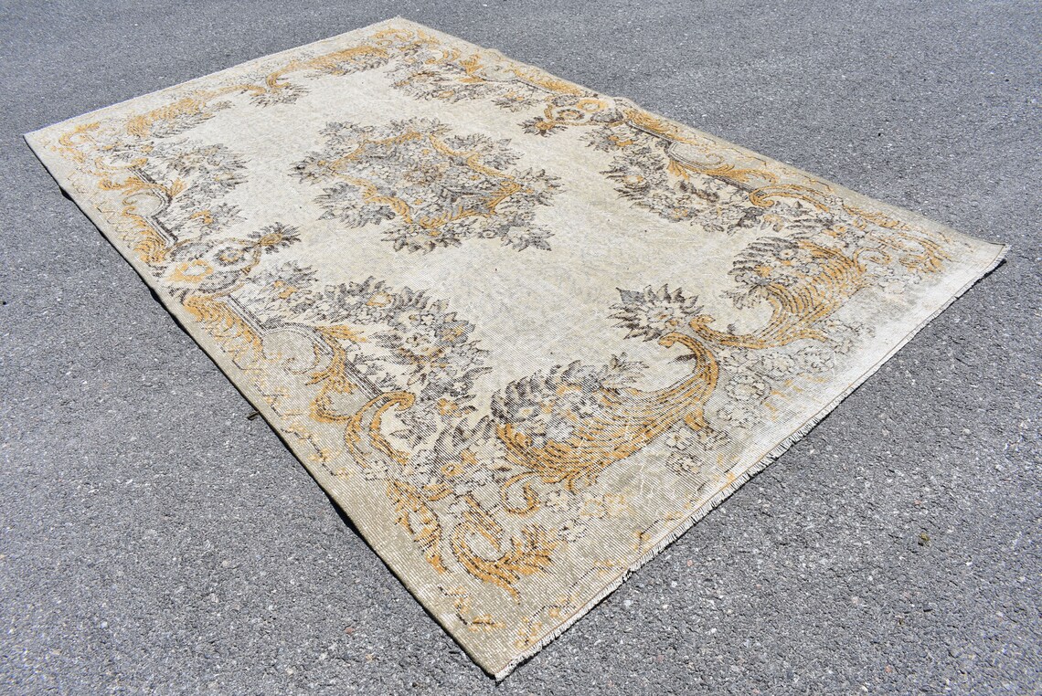 Vintage Yellow Rug Anatolian Rug Handknotted Rug 6 X 9.8 Ft - Etsy