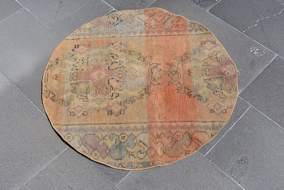 Colorful Circle Rug, Turkish Rug, Vintage Rug, Small Rug, Bohemian Rug ...