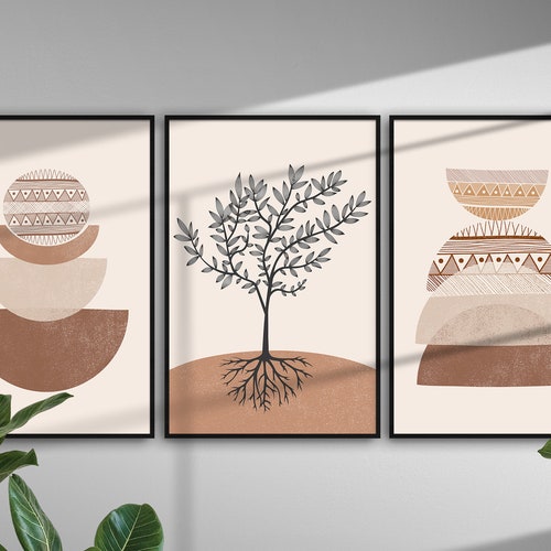 Boho Art Set of 3 Prints Abstract Gallery Wall Set Boho Wall | Etsy