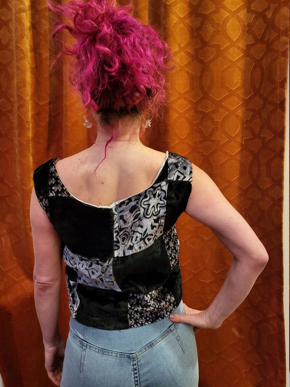 Vintage Velvet Patchwork Vest Crop Top (Jet Rag) with… - Gem