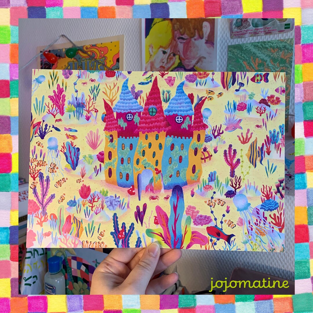 Rainbow Underwater Castle Illustration A4 - Illustration of a Multi ...