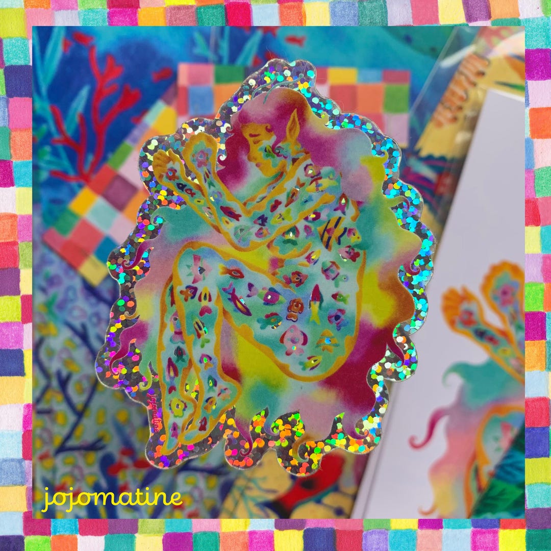 Rainbow Ocean Lady Sticker (and Her Fishes) - Rainbow Ocean Lady ...