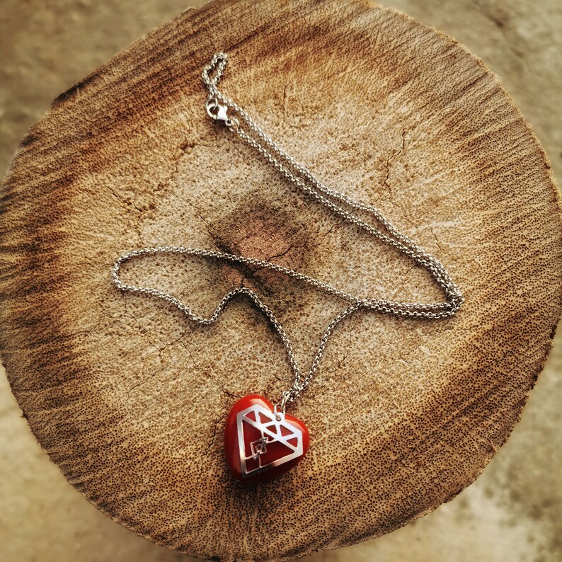 Viking Runes love Charm With a red acrylic heart in a | Etsy