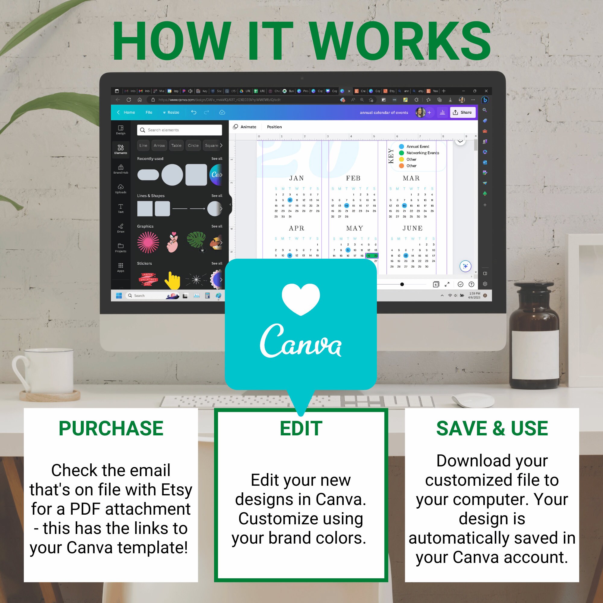 Annual Calendar of Events at a Glance Editable Canva Template - Etsy