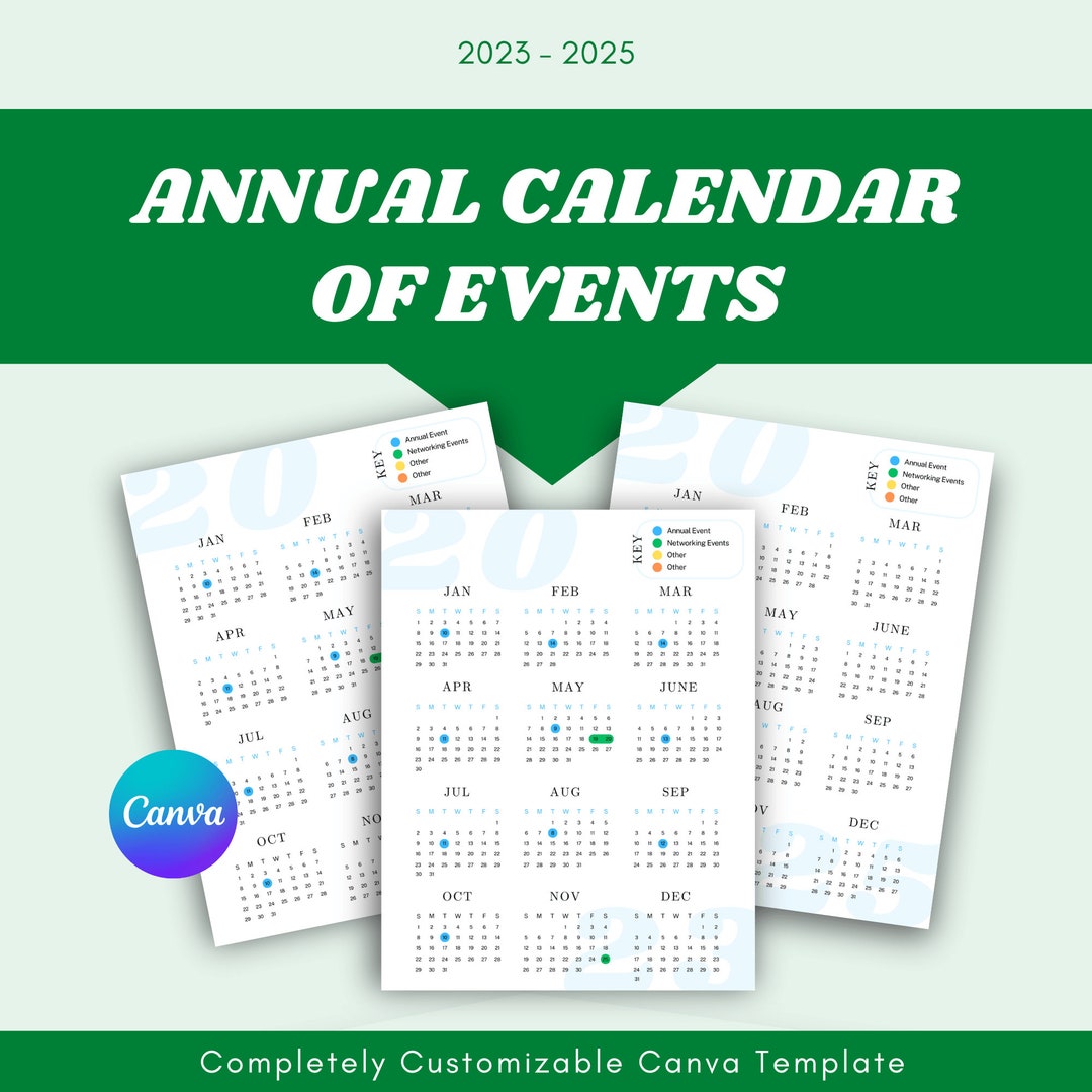 Annual Calendar of Events at a Glance Editable Canva Template - Etsy