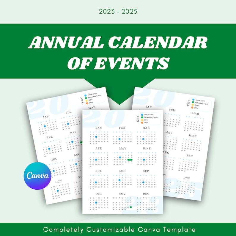 Annual Calendar of Events at a Glance Editable Canva Template - Etsy
