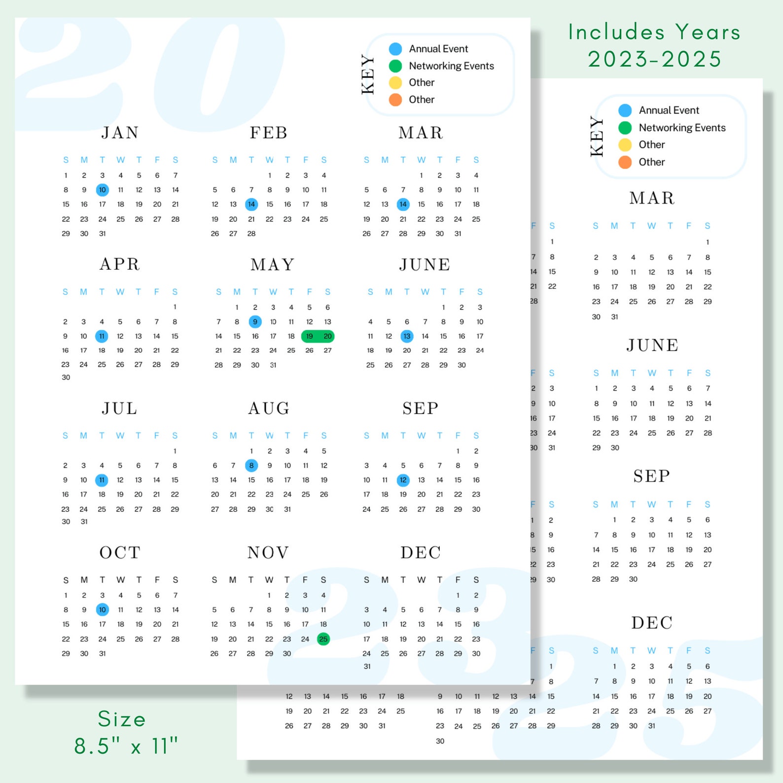 Annual Calendar of Events at a Glance Editable Canva Template - Etsy