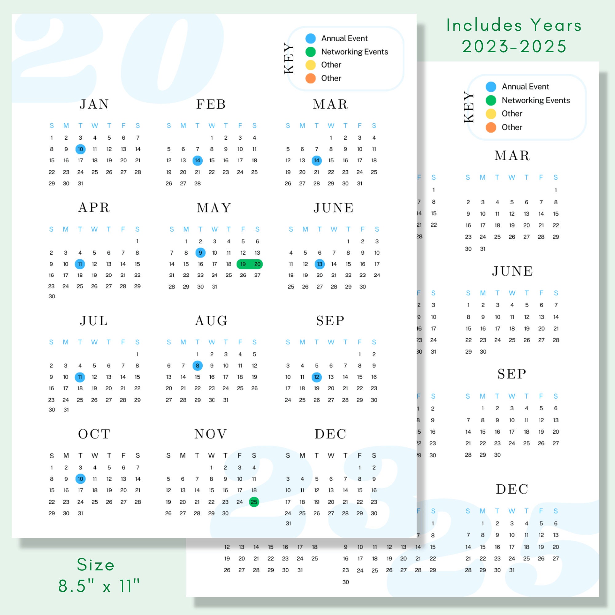 Annual Calendar of Events at a Glance Editable Canva Template - Etsy