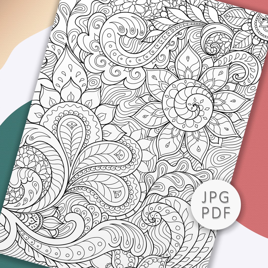 Floral Coloring Page: Zentangle Flower Designs (PDF/JPG Download) - Etsy