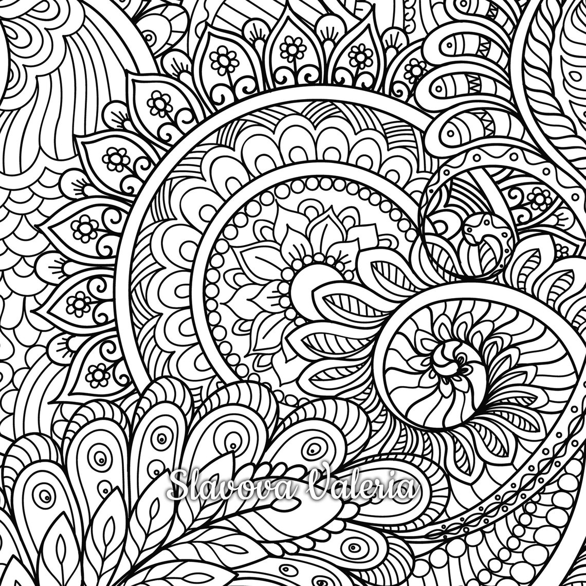 Printable Zentangle Coloring Page Digital Mandala Doodle - Etsy