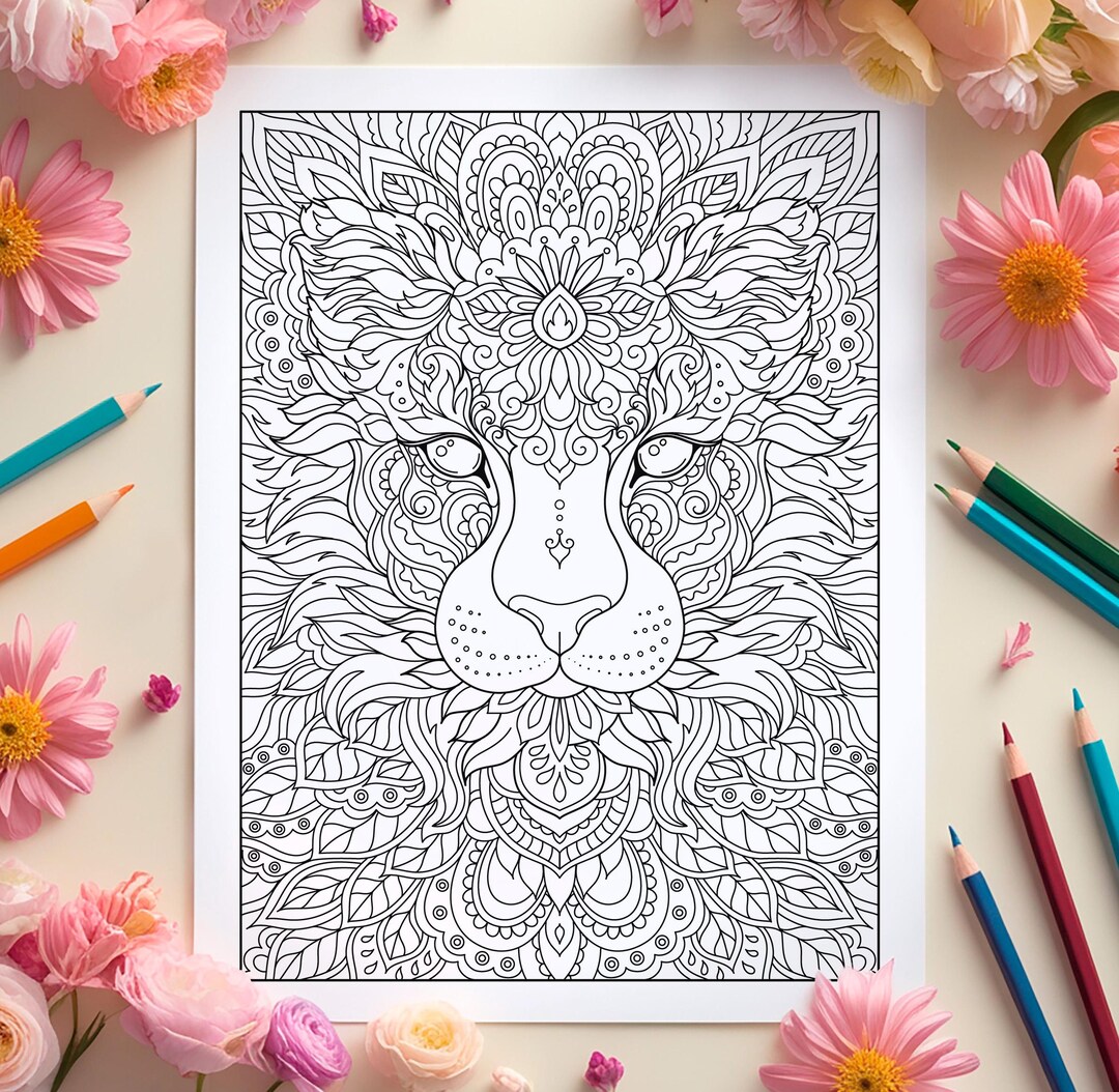 Mandala Lion Coloring Page: Intricate Floral Design (PDF/JPG Download ...